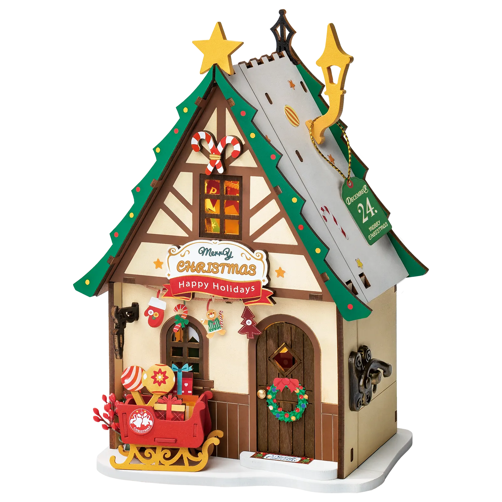 Robotime Twinkling Christmas House | Kerst knutselen hout | Robotime ...